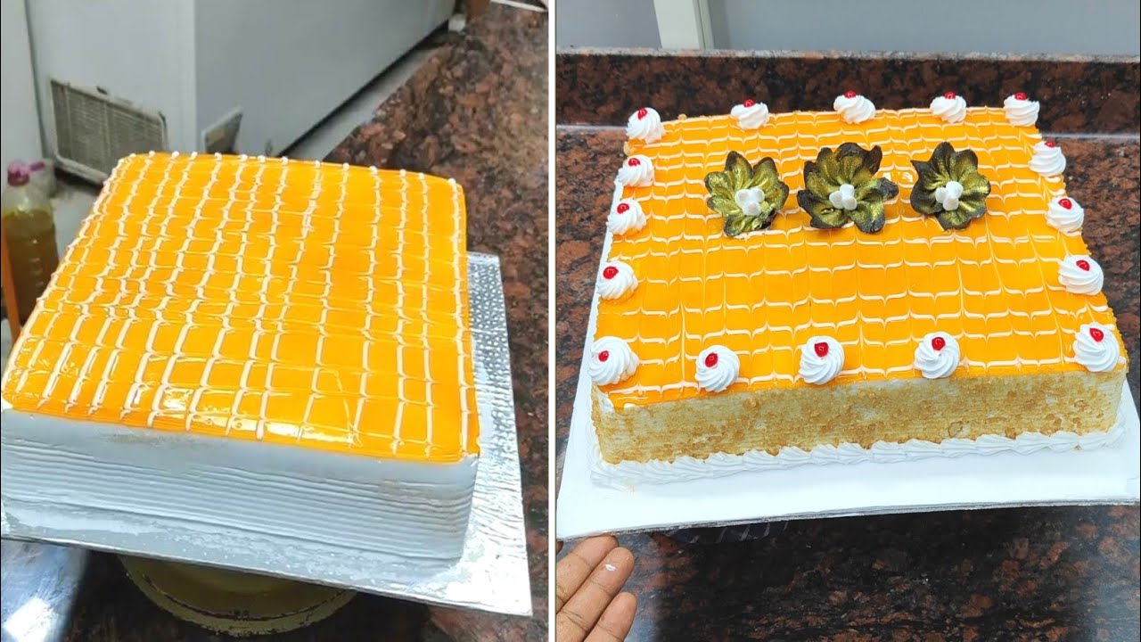 Square Simple Cake Design | Butter Socth Cake Design | 3kg Square Cake ...