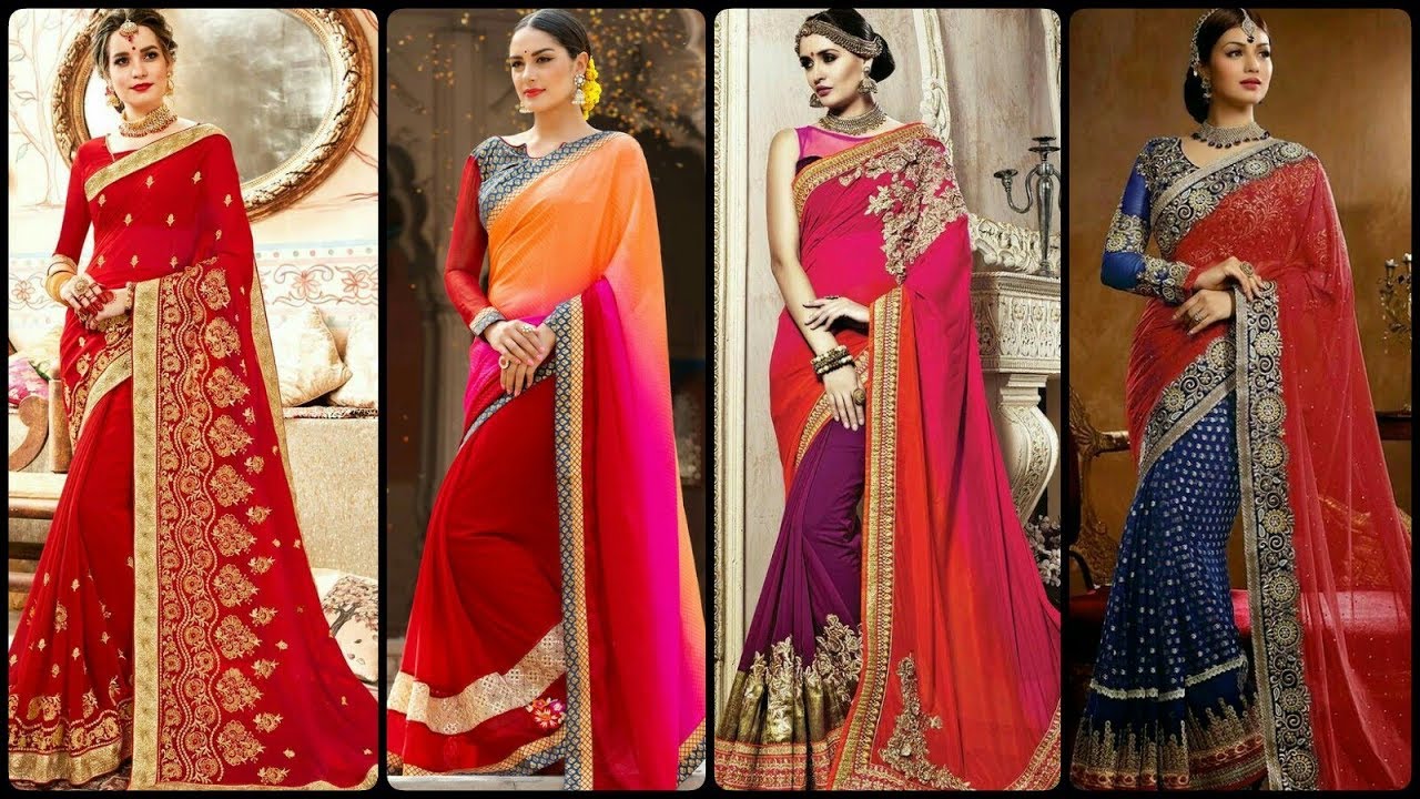 Red Colour saree collection/ stylish red saree designs/ red colour ...
