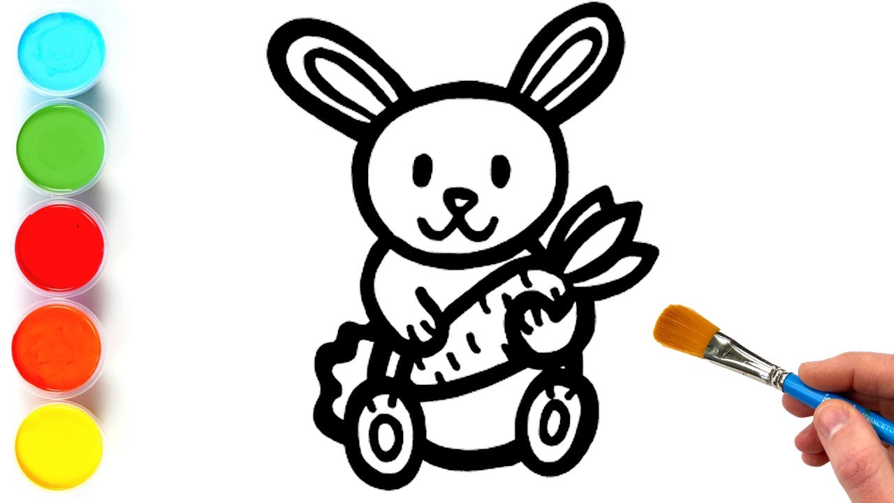 Bunny with Carrot Drawing, Painting and Coloring for Kids, Toddlers ...