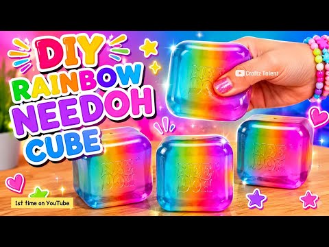 The Easiest Way to Make a Rainbow NeeDoh Cube Squishy /DIY Squishy Tutorial* Easy Craft Ideas/Tiktok