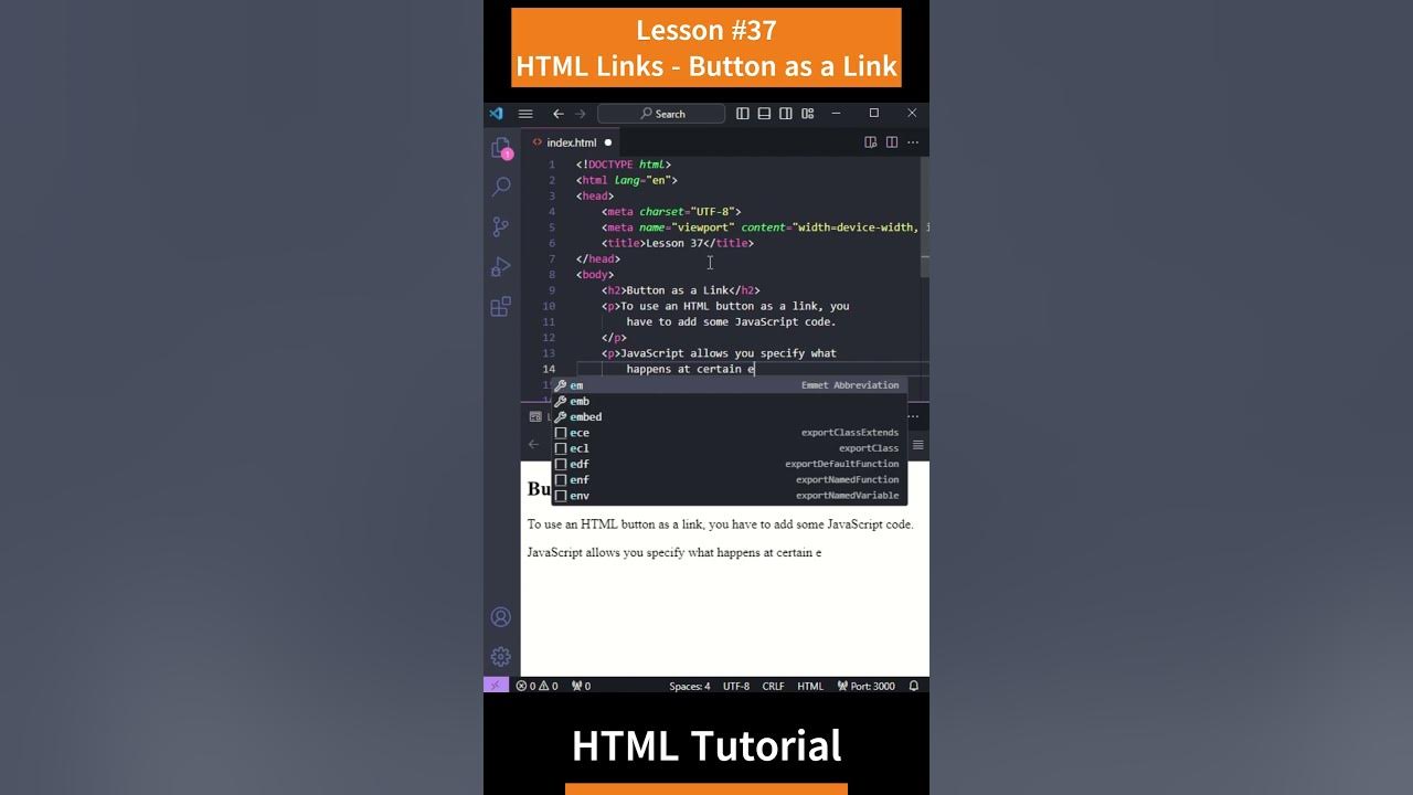 Html Tutorial Lesson 37 Html Links Button As A Link Shorts Html5 Coding Htmltutorial