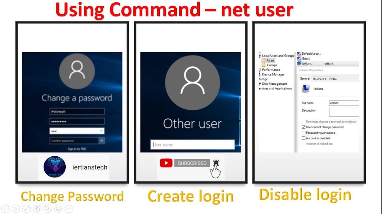 Change computer user login password, Disbale and Enable User Login ...