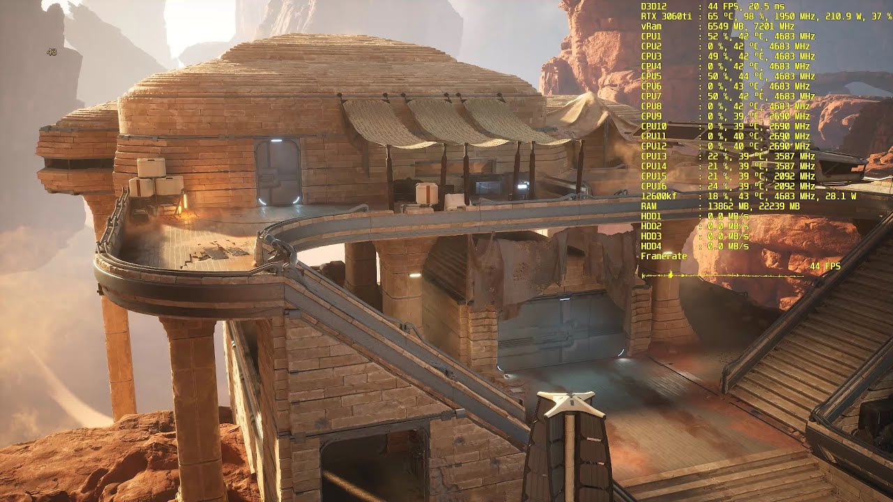 Dune Awakening bench, 12600kf, 3060ti, 3840X2160, ultra +- , native vs ...