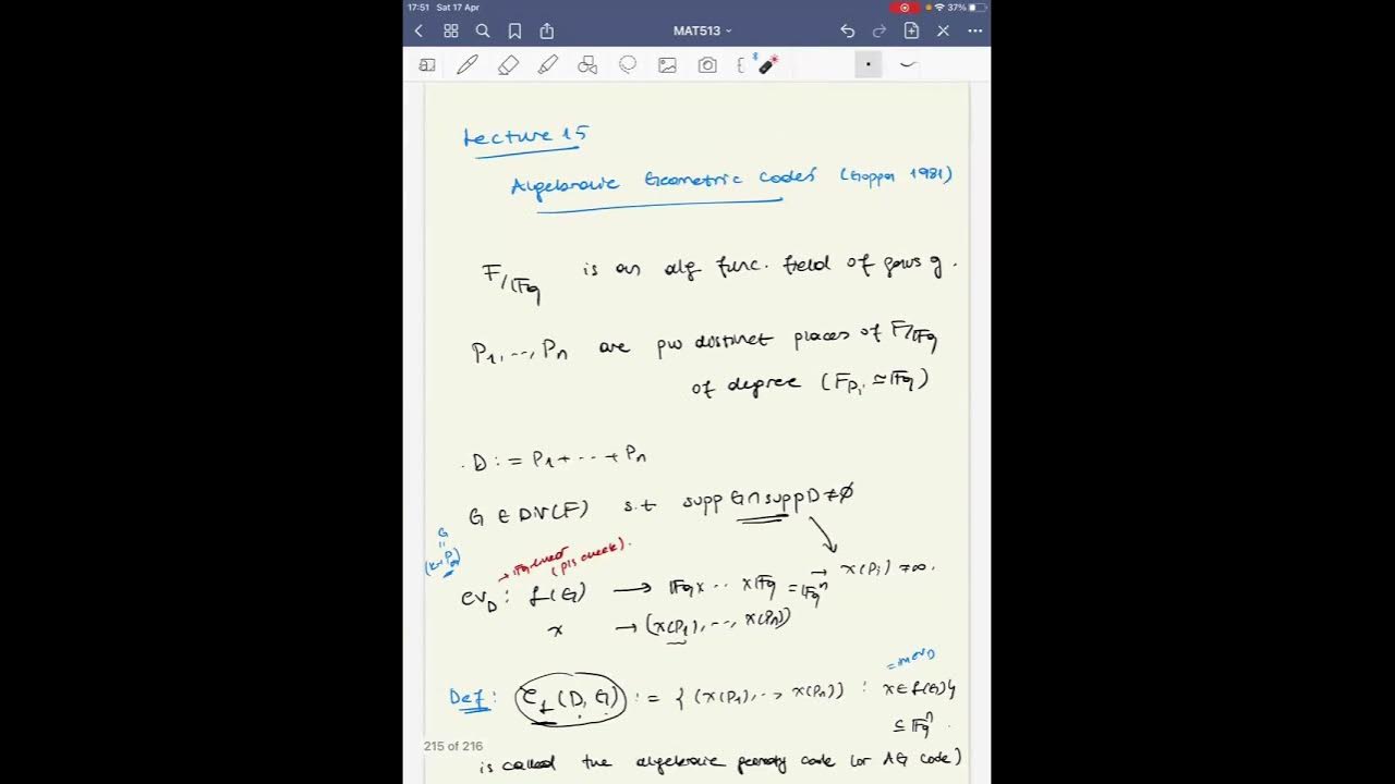 Introduction to Algebraic Function Fields and Codes-Lecture 15.I - YouTube