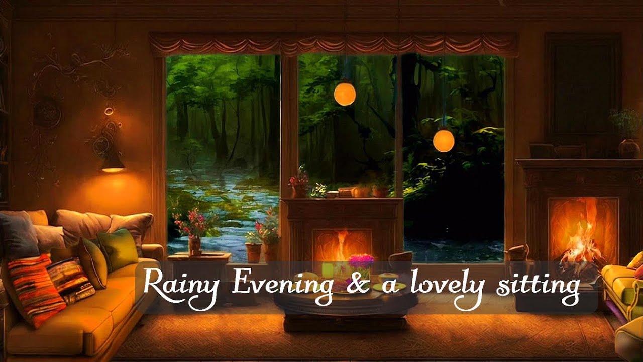 Calm your nerves with light rain sound and firewood cracking in ...