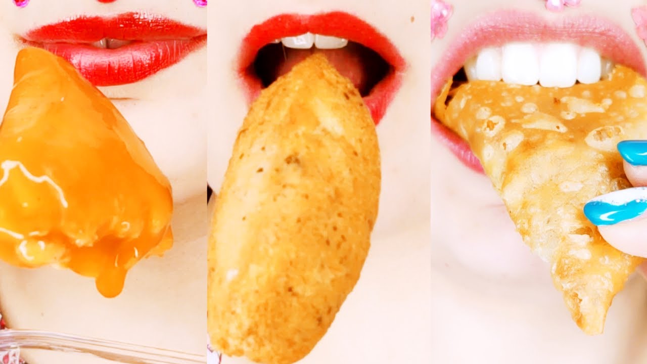 ASMR samosa crunchy cod fritter meat patties eating sounds 사모사 바삭바삭 튀긴 ...