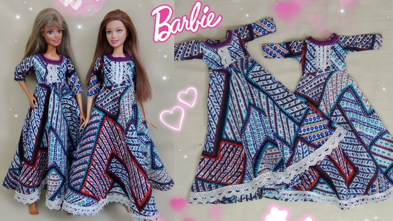 Making beautiful doll's long frocks |Diy twinning outfits for Barbie ...