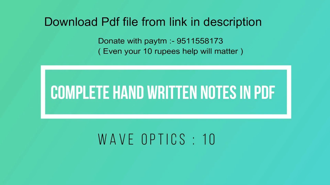 Wave Optics Complete pdf notes (chapter: 10) - YouTube