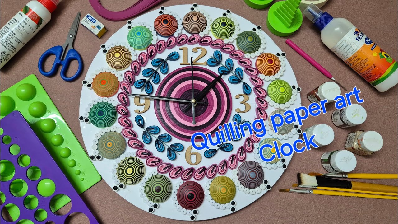Quilling paper Design wall clock || Decorated with colourful quilling ...