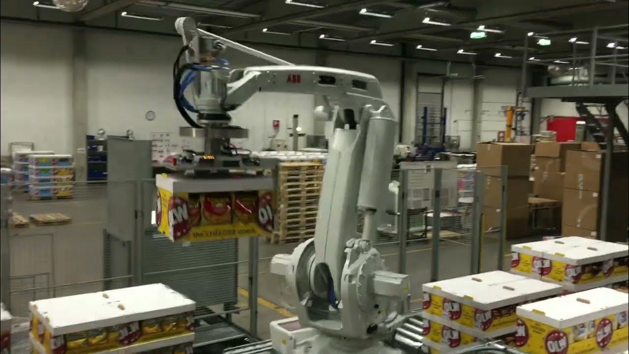Robotic Palletizing Pails Including Stretch Wrapping - YouTube