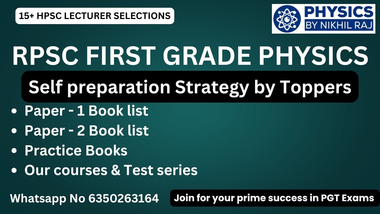 RPSC FIRST GRADE PHYSICS Self preparation Strategy by Toppers | Book ...