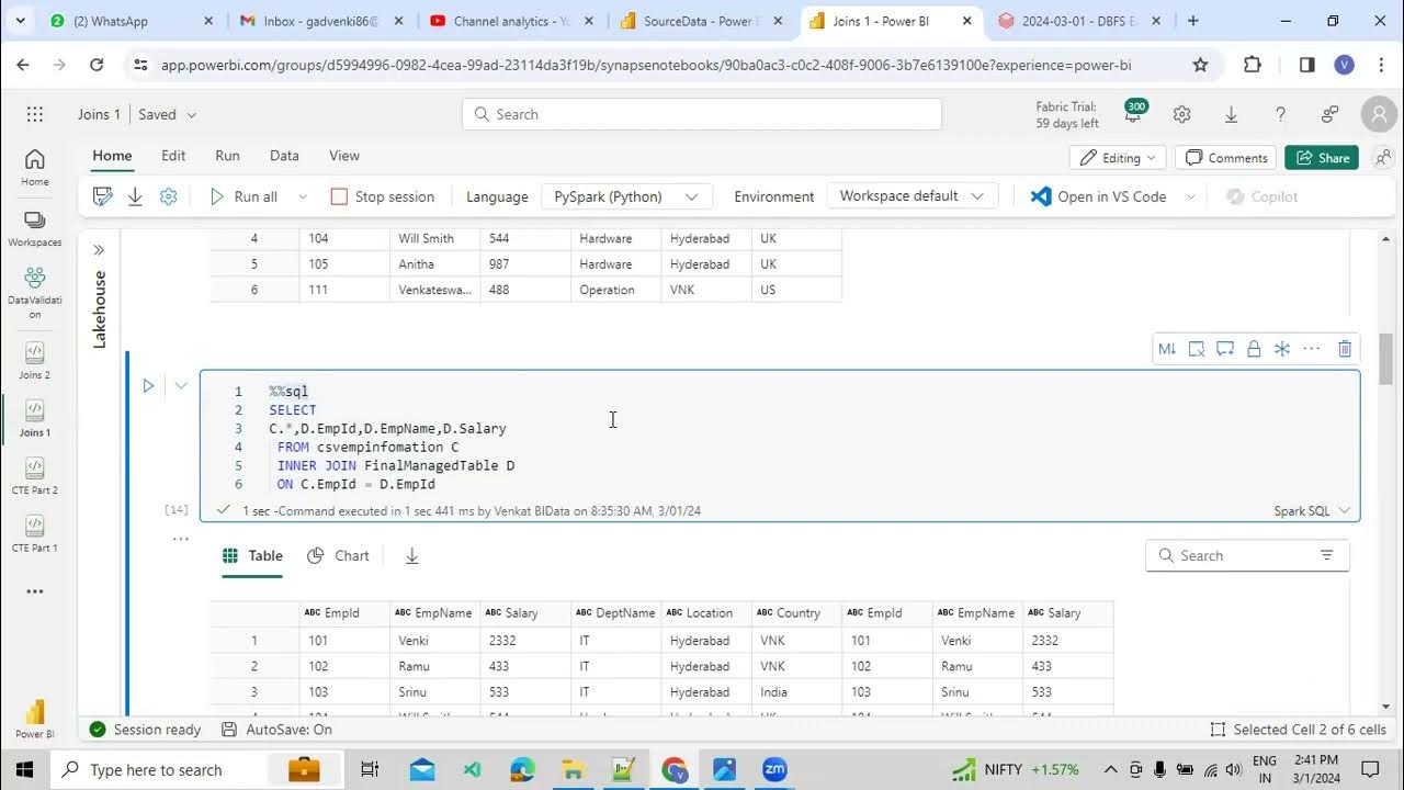 How to Use Joins Part 1 using PySpark in Notebook in Microsoft Fabric in Telugu - YouTube