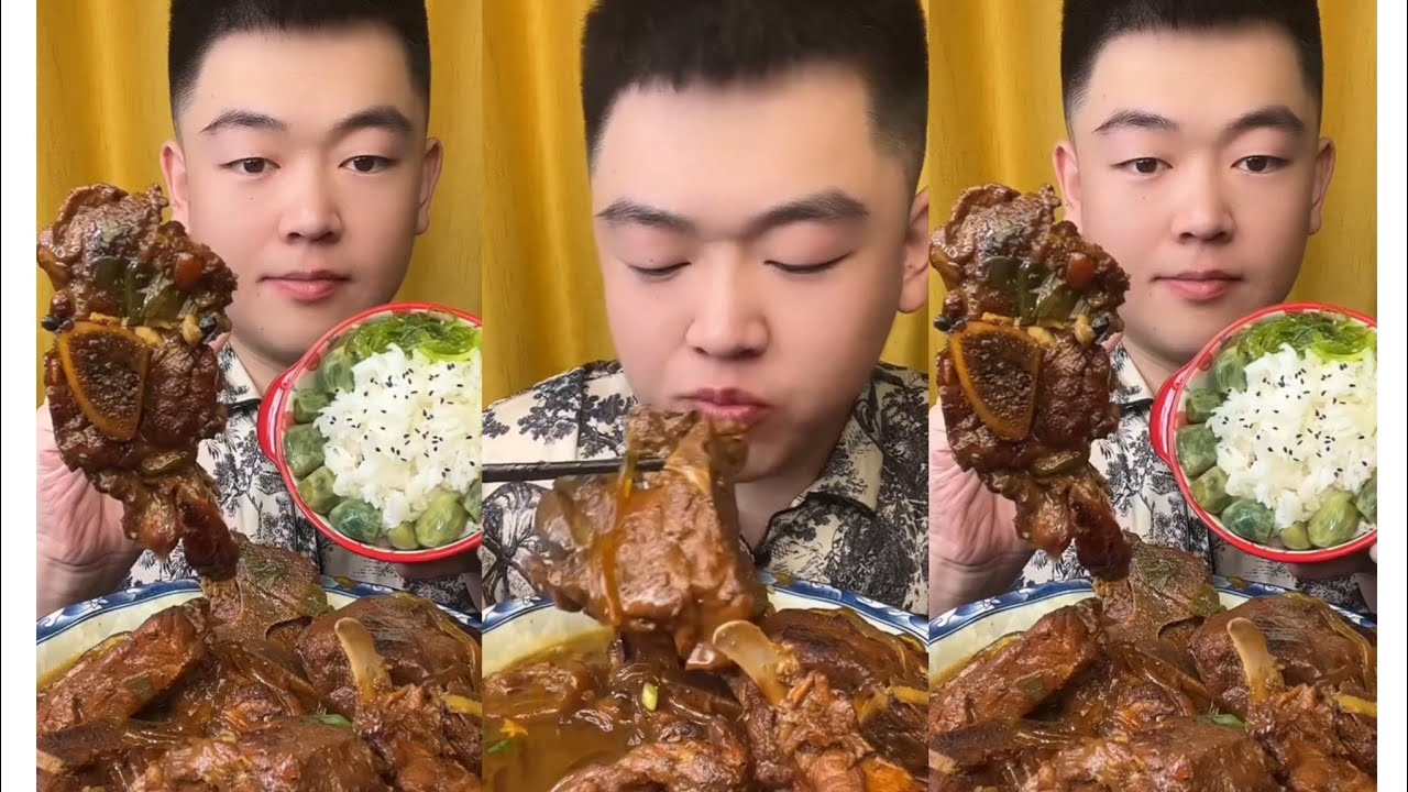 ASMR MUKBANG | Stewed Pork Back-Bone with Sticky Rice EATING - YouTube
