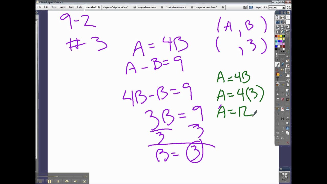 solving linear systems substitution 9-2 problems 3 and 11 - YouTube