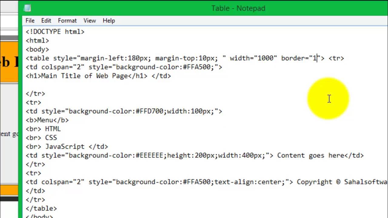 HTML Lesson 25 HTML layout using table tag - Sahalsoftware - YouTube