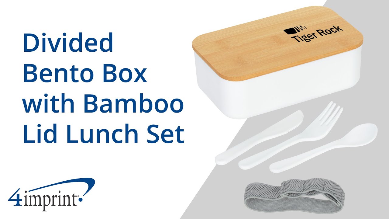 Divided Bento Box with Bamboo Lid Lunch Set by 4imprint - YouTube