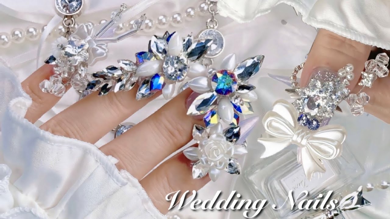 러블리한 웨딩네일💍🎀 네일 철사로 파츠 만드는 꿀팁🍯 플렉스네일 화려한네일 연장네일 셀프네일 네일아트 수제