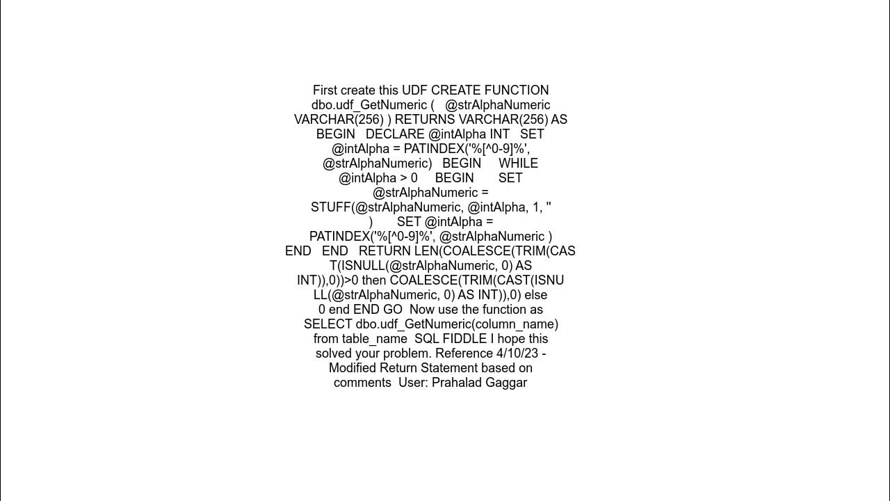 Query To Get Only Numbers From A String Youtube