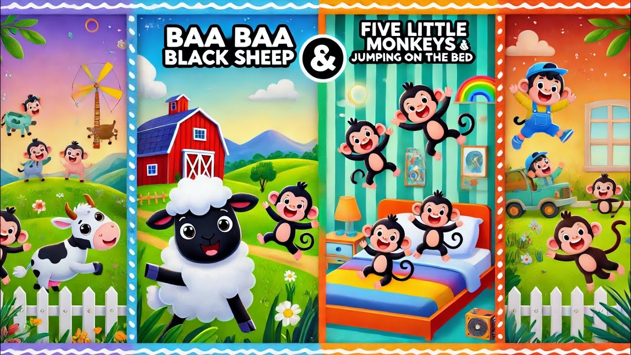 Nursery Rhymes for Kids | baa baa black sheep | five little monkey # ...