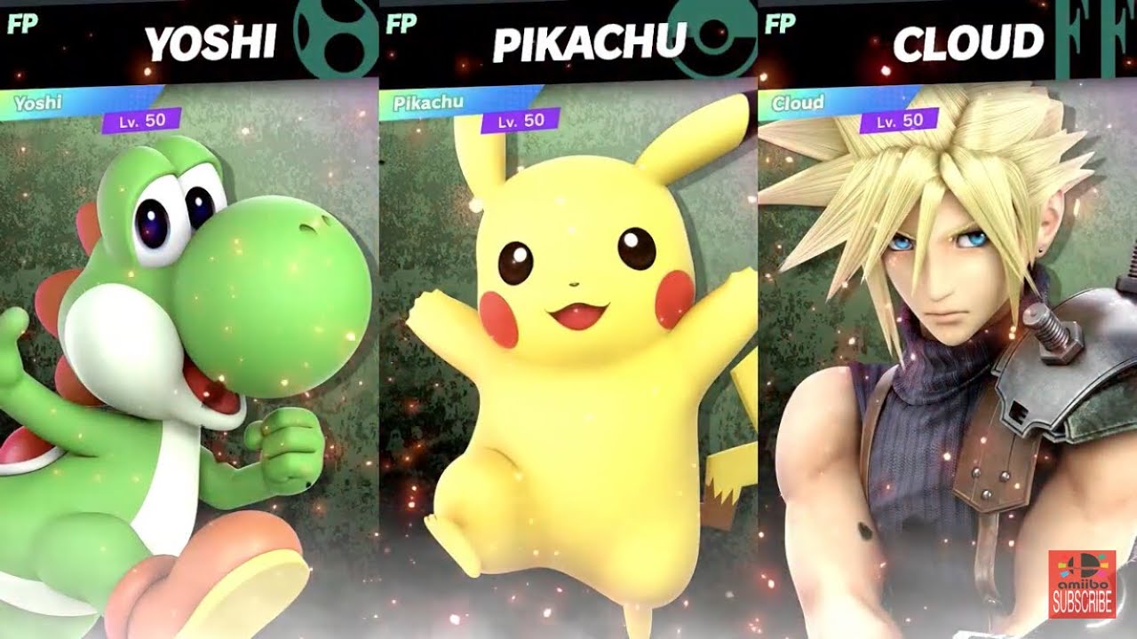 Super Smash Bros Ultimate Amiibo Fights EX Yoshi vs Pikachu vs Cloud ...