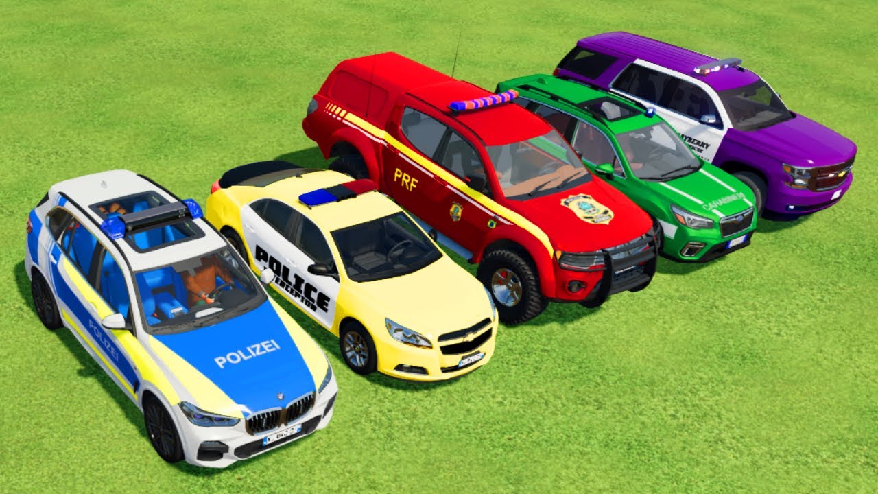 POLICE CAR, COLORFUL CARS FOR TRANSPORTING! -FARMING SIMULATOR 22 - YouTube
