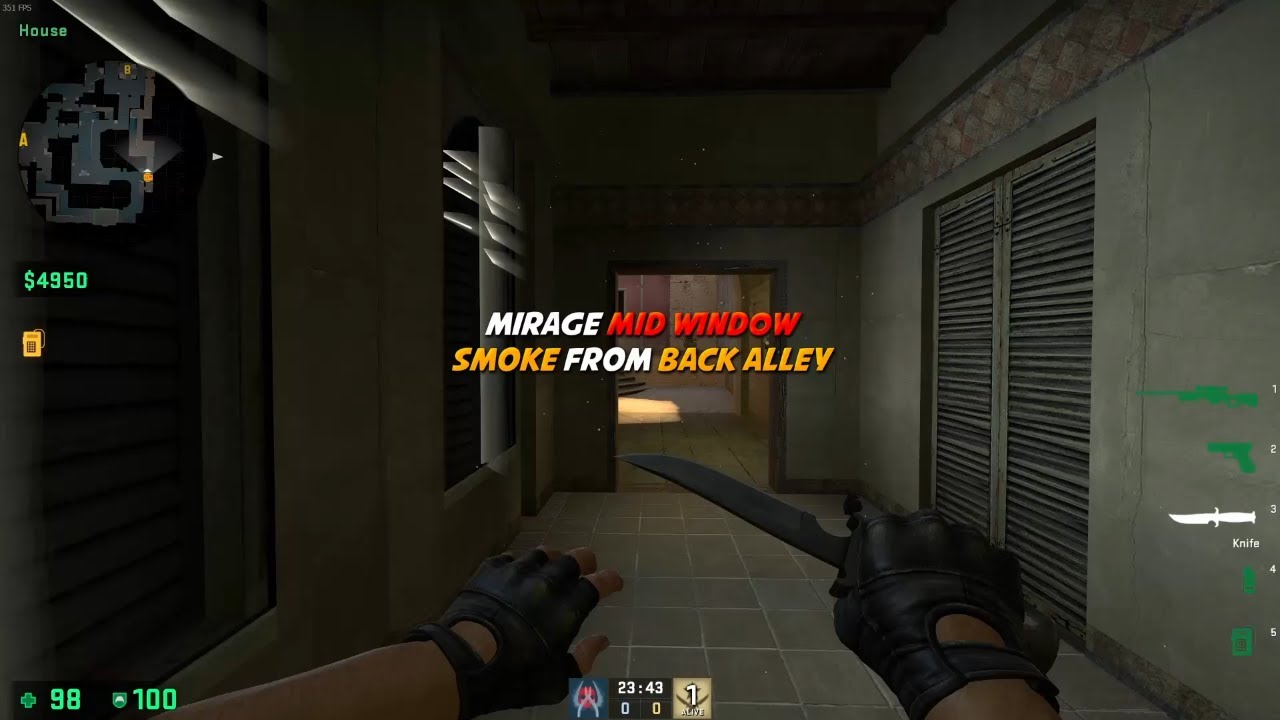 CSGO Smoke tutorial [Mirage] - Mid Window Smoke from Back Alley - YouTube