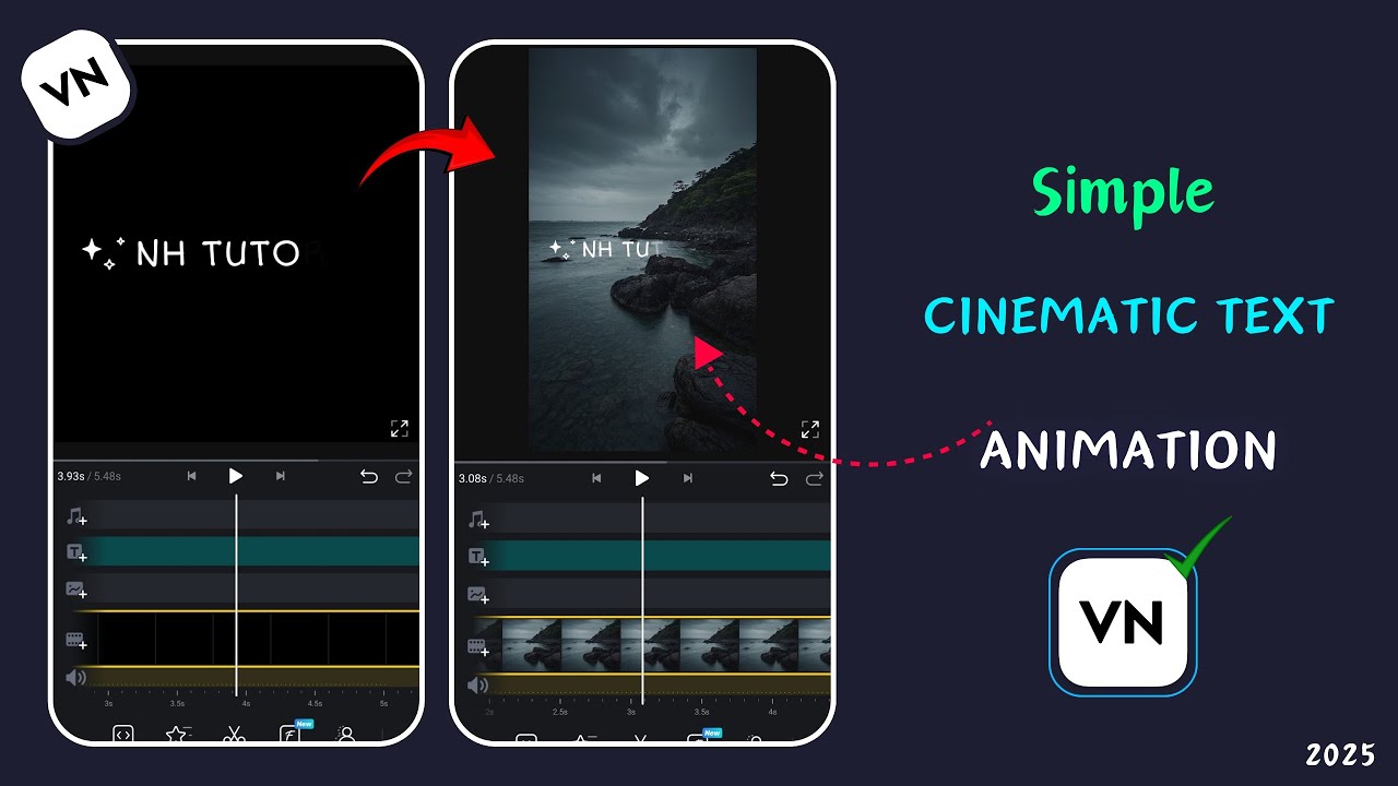 simple cinematic text animation in vn video editor||Text editing 2025 ...