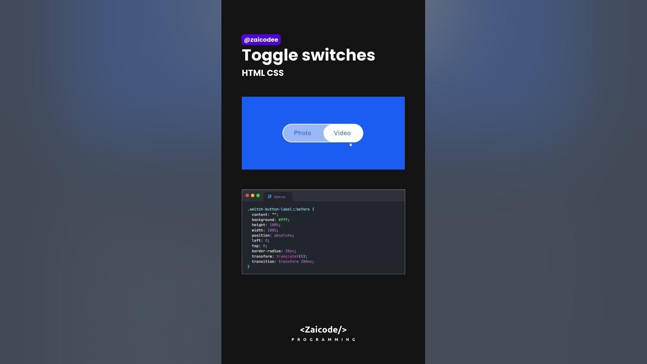 Toggle Switch Html Css Toggle Dark Zaicode Coding Programming Cssstyling Switch Shorts