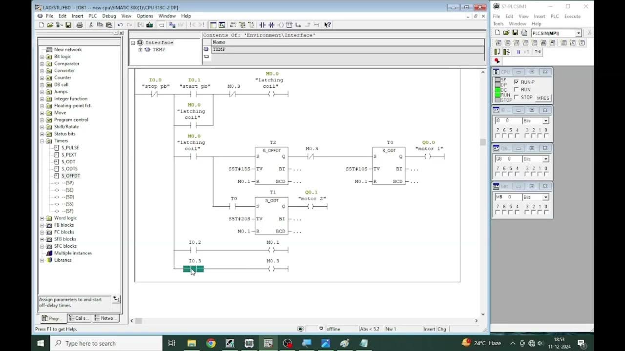Timers application in Siemens PLC. plc timer program in Ladder Logic ...