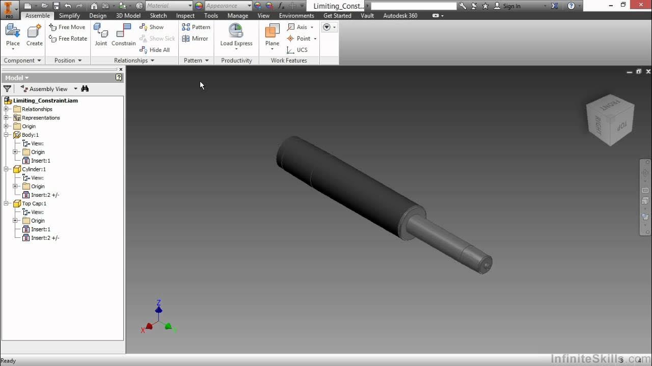 Autodesk Inventor Advanced Assemblies Tutorial Limiting Constraints Youtube