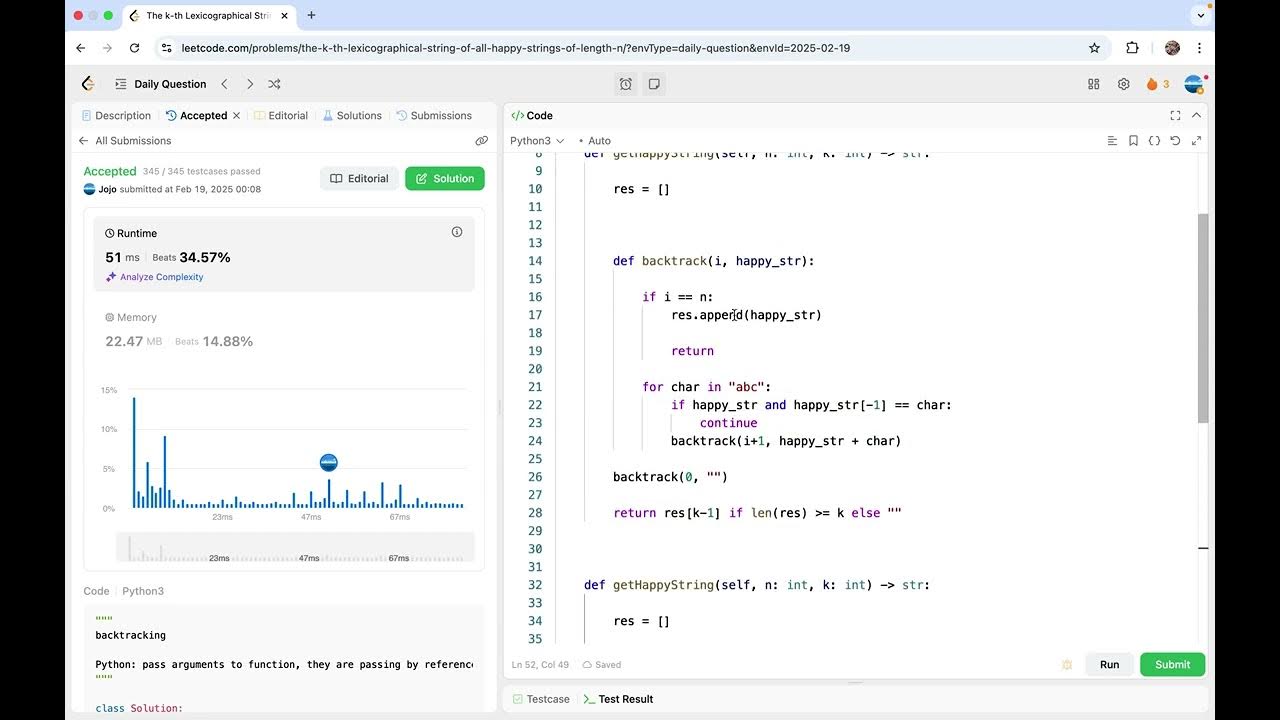 leetcode 1415 The k th Lexicographical String of All Happy Strings of Length n | backtracking ...