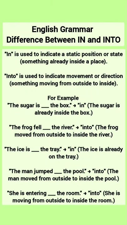 English Grammar | Difference between IN and INTO #learn #english - YouTube