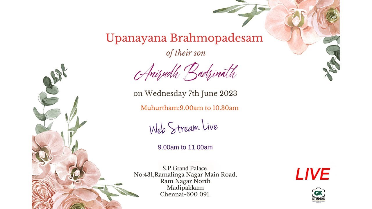 Upanayana Brahmopadesam of Anirudh Badrinath @ SP Grand Palace ...