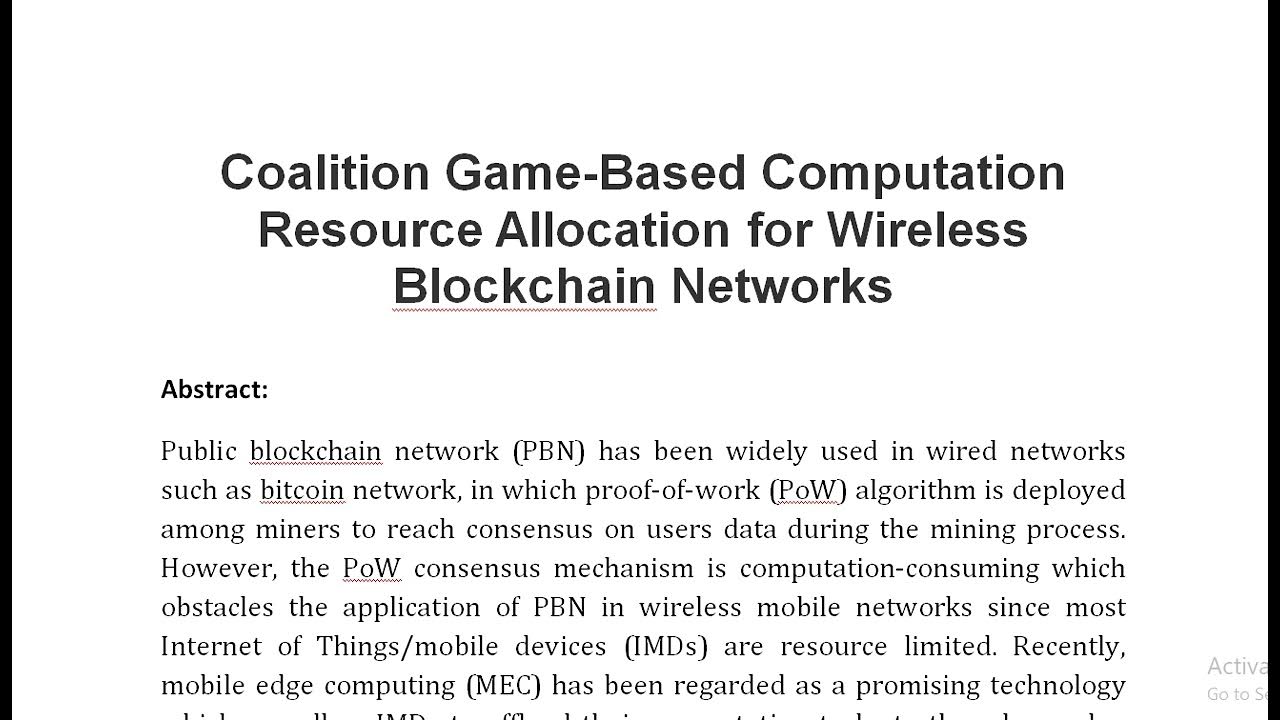 Coalition Game Based Computation Resource Allocation for Wireless Blockchain Networks - YouTube