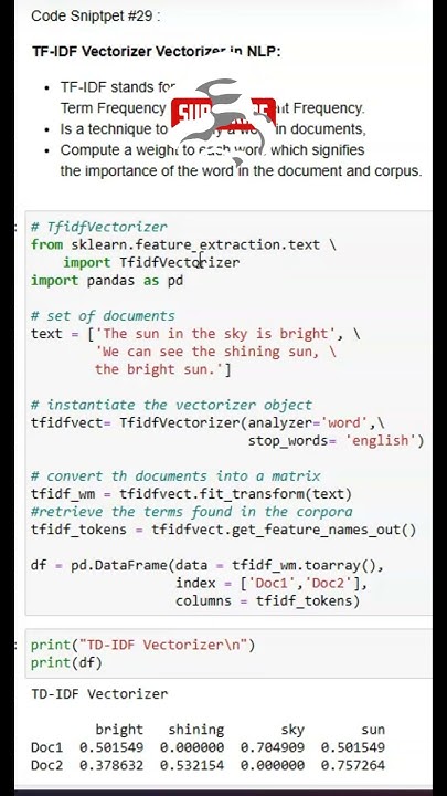 TF-IDF Vectorizer in NLP #shorts #nlp #vector #textprocessing #trending #viral - YouTube