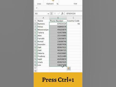 Excel Shortcuts: How to Easily Add Country Code - YouTube