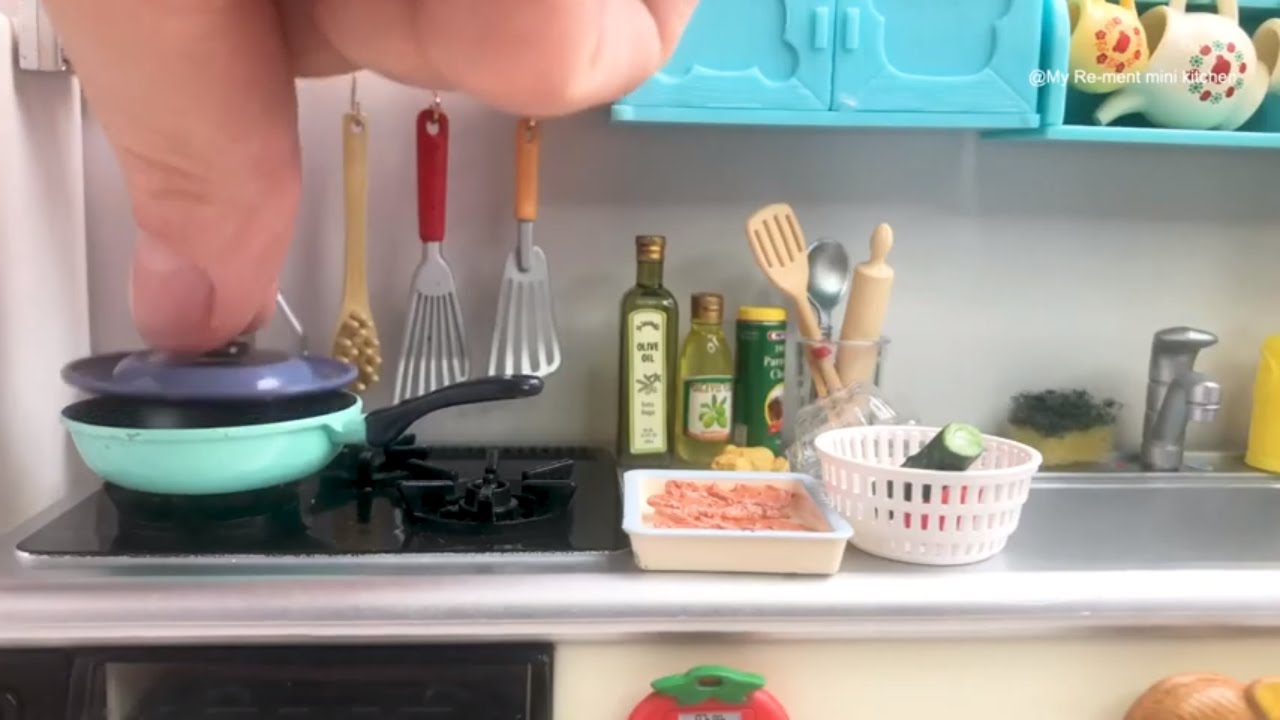 Re-ment mini kitchen, Re-ment Fried Pork Chops, Miniature Cooking, Toy ...