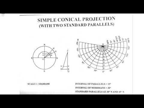 simple conical projection ( with two standard parallel ) - YouTube