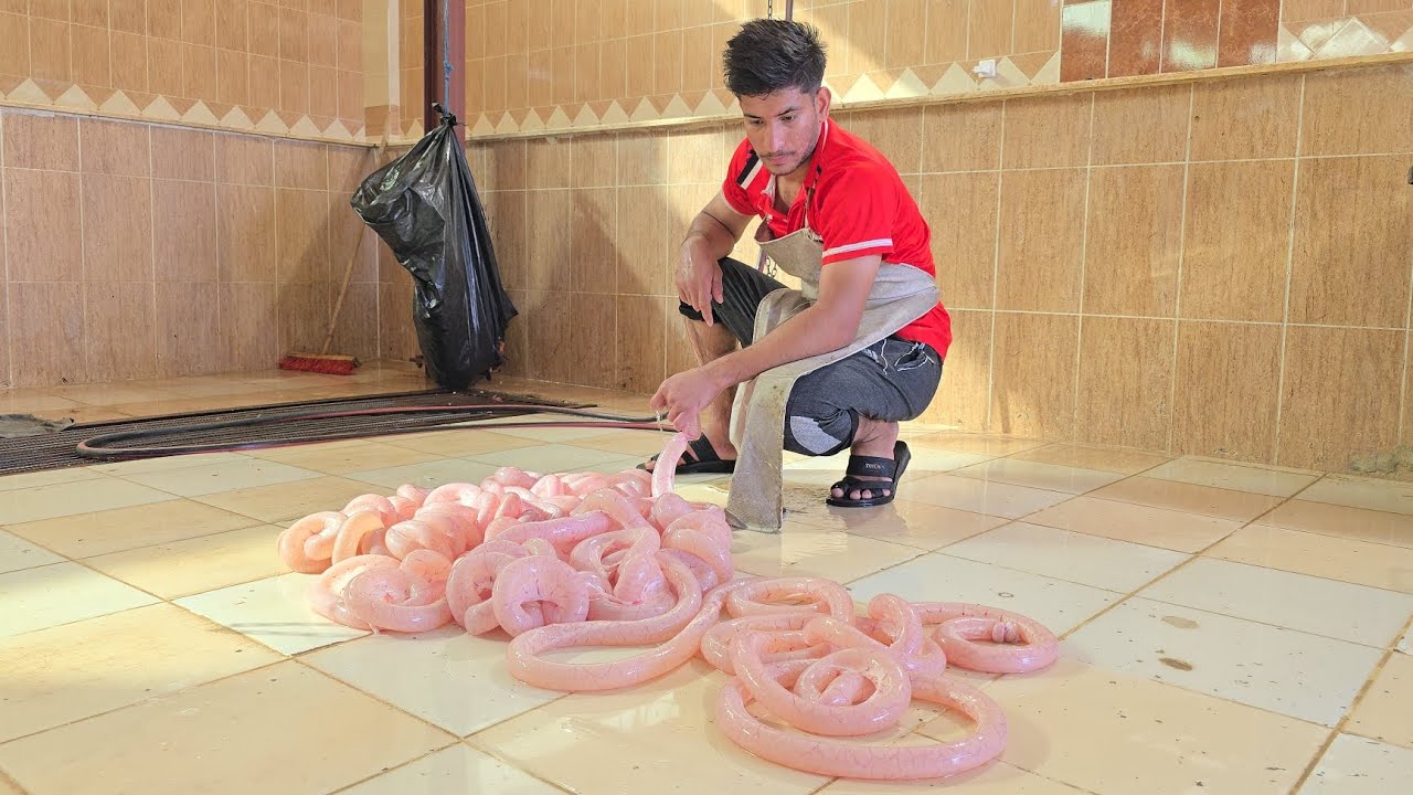 Method of cleaning cow's intestines with water #amazing #work # ...