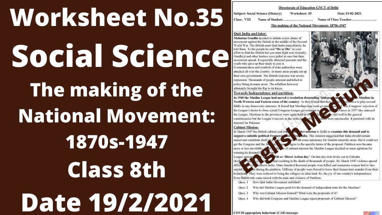 Worksheet 35 sst class 8(19/2/2021)English Medium/worksheet 35 sst ...