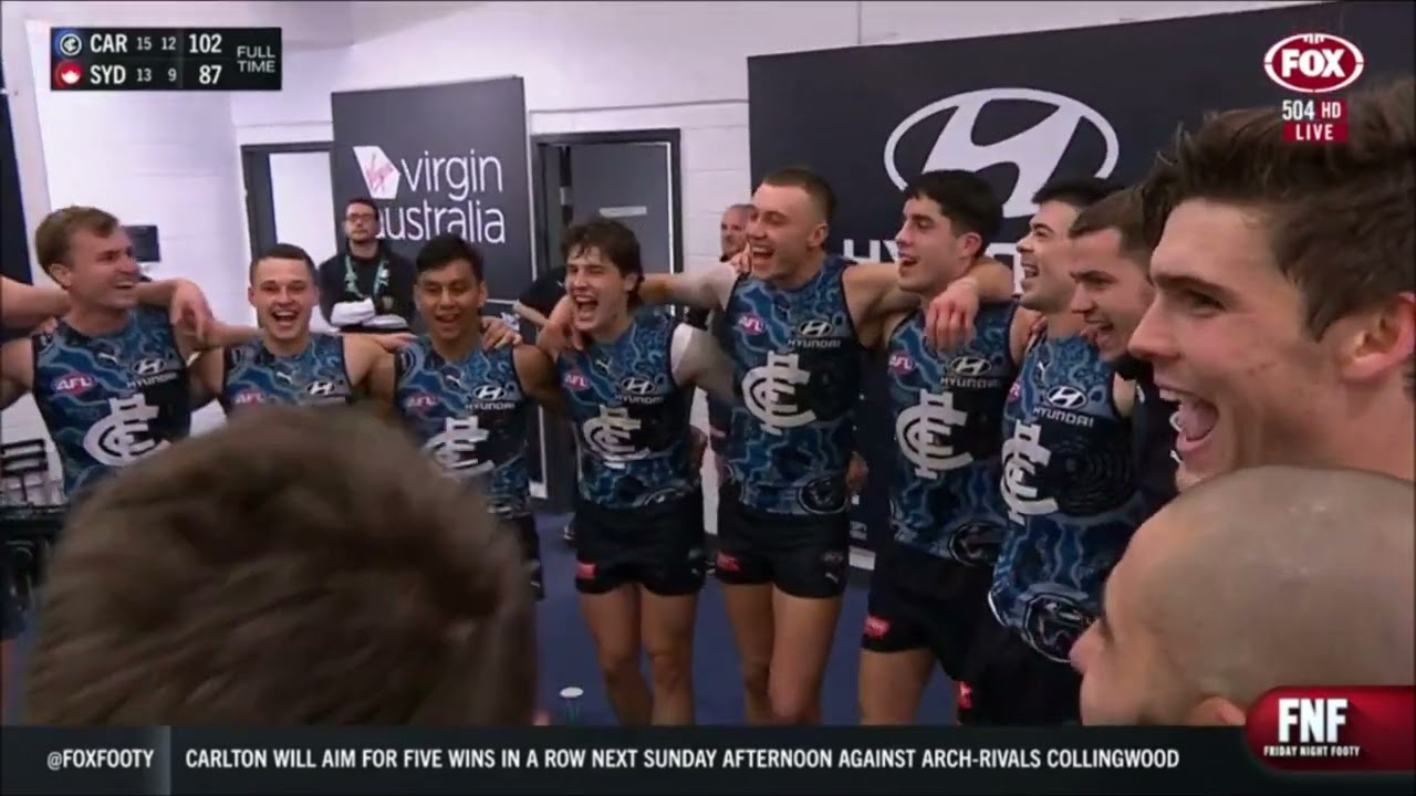 Carlton sing the team song after improving to 8-2 with win over Sydney ...