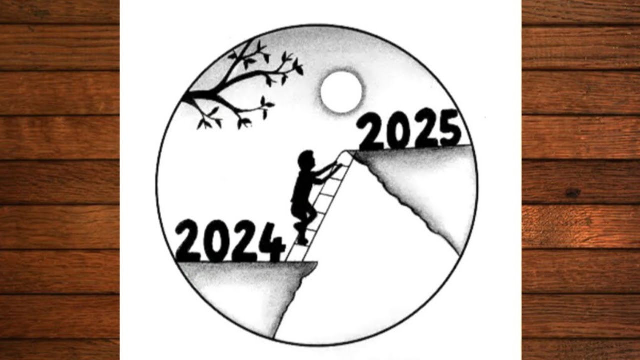 Happy new year drawing 2025 /New year drawing/Happy New year scenery ...