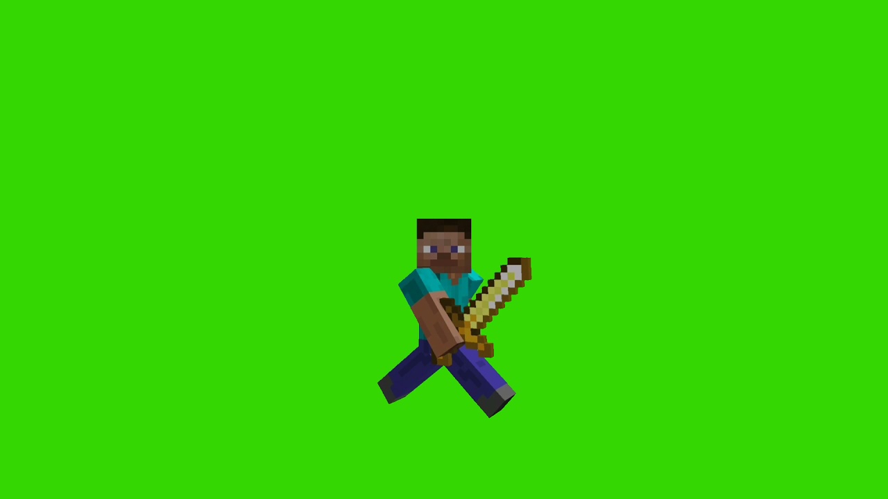Minecraft Green Screen | Steve running with a Golden Sword on his hand ...
