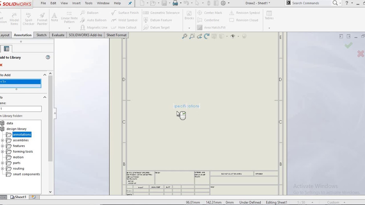 5 09 2020 saving a note in design library of solidworks - YouTube