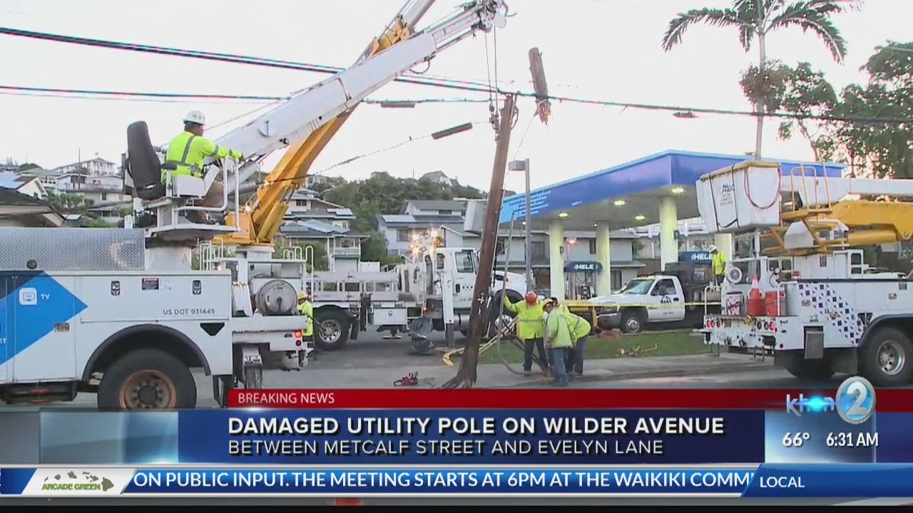 Car collision causes broken power pole. - YouTube