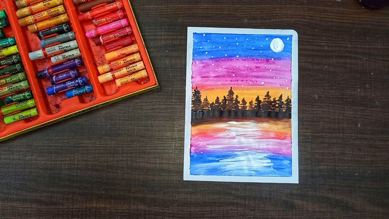 sea view drawing with oil pastel colors for beginners-step-by-step ...