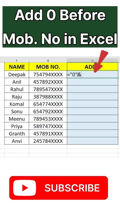 ExcelTrick#Add 0 Before Mob. No. in Excel#Excel#exceltips#exceltipsandtricks#exceltutorial# ...