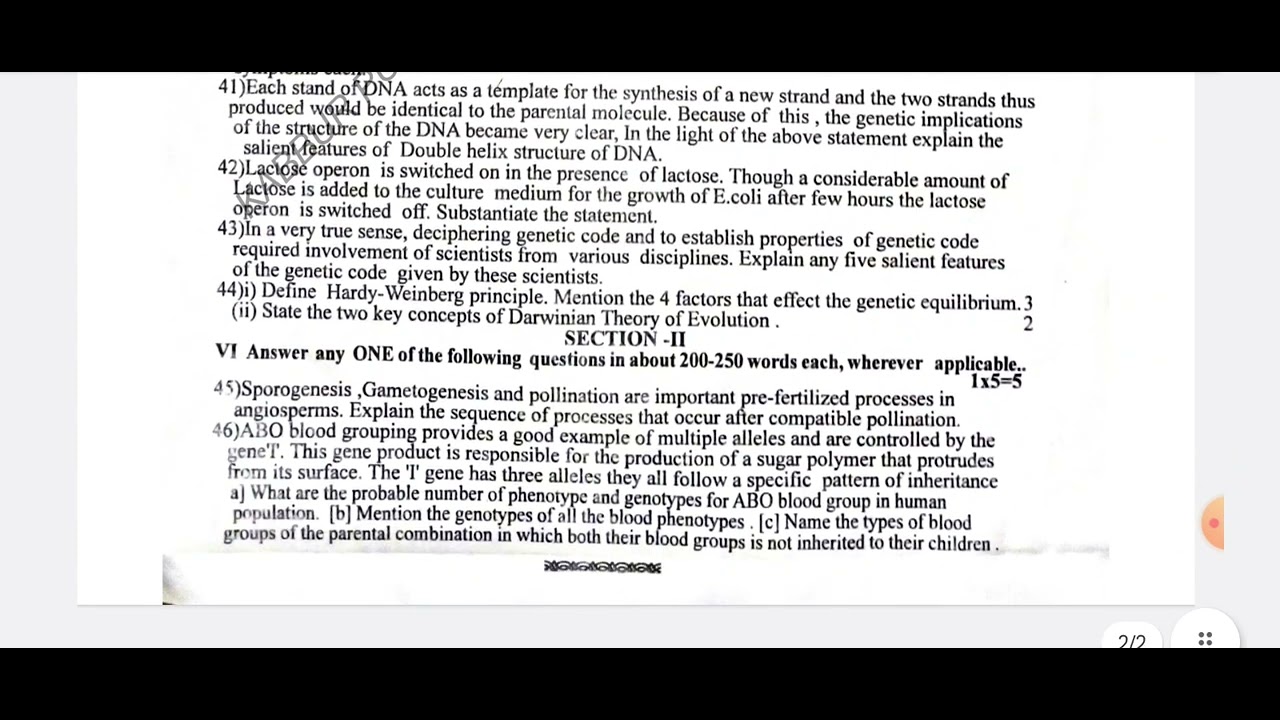 PUC II Year Biology Tumakuru District Mid Term QP 2023 (2nd PUC Mid Term QP for Reference) - YouTube