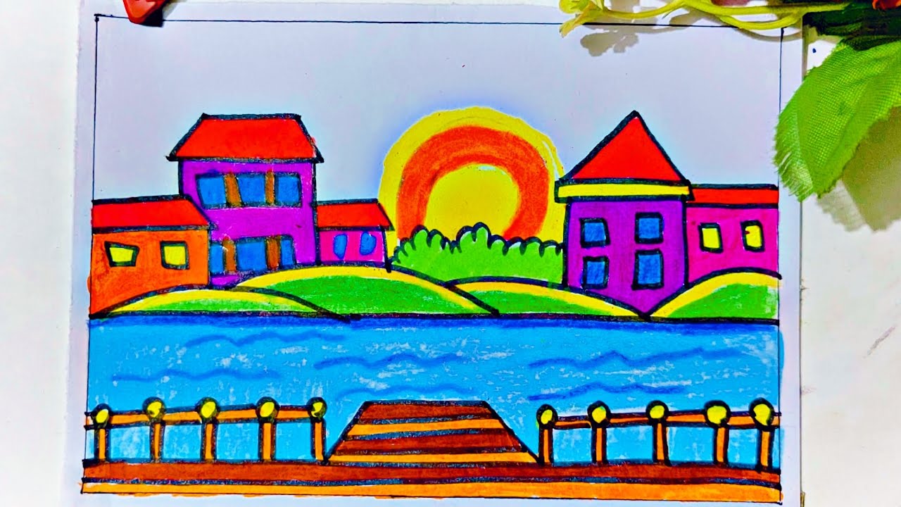 Easy city drawing/How to draw city step by step/City scenery drawing ...