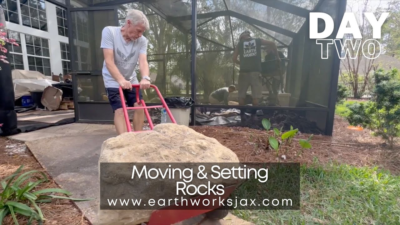 Moving & Setting Rocks for New Pond - YouTube